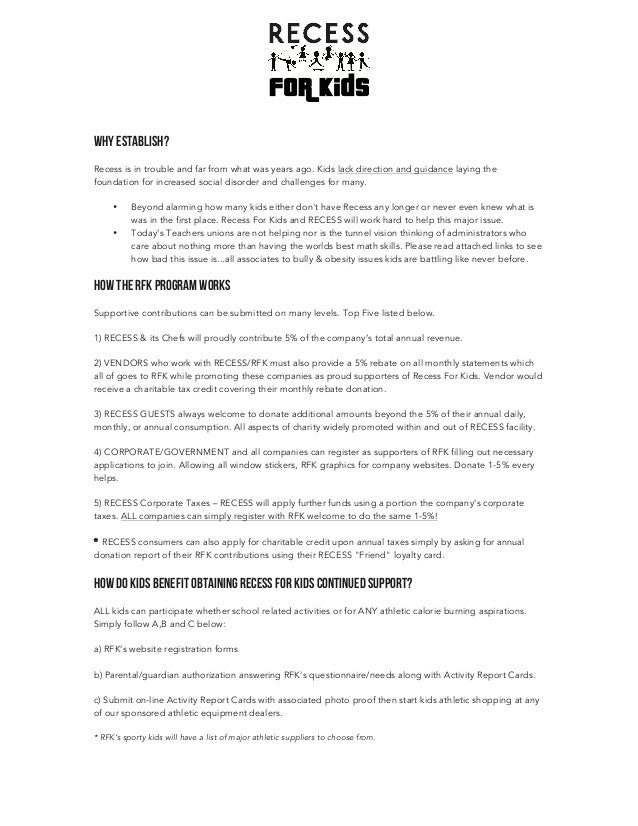 RECESS - PDF Recess For Kids Athletic Foundation Sept 2015