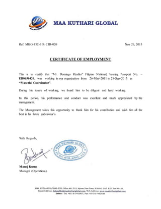 10. Certificate of Employment (MKG) | DOCX