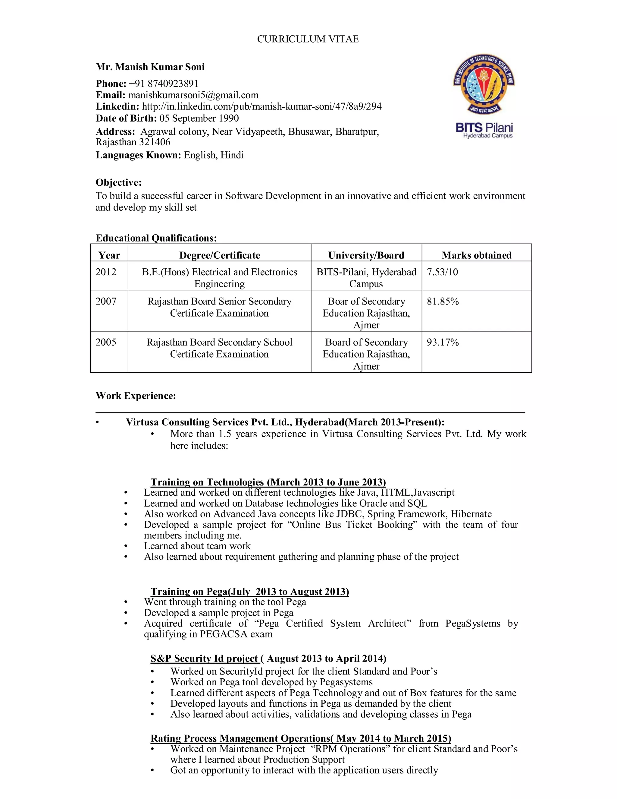 Manish resume for company | PDF