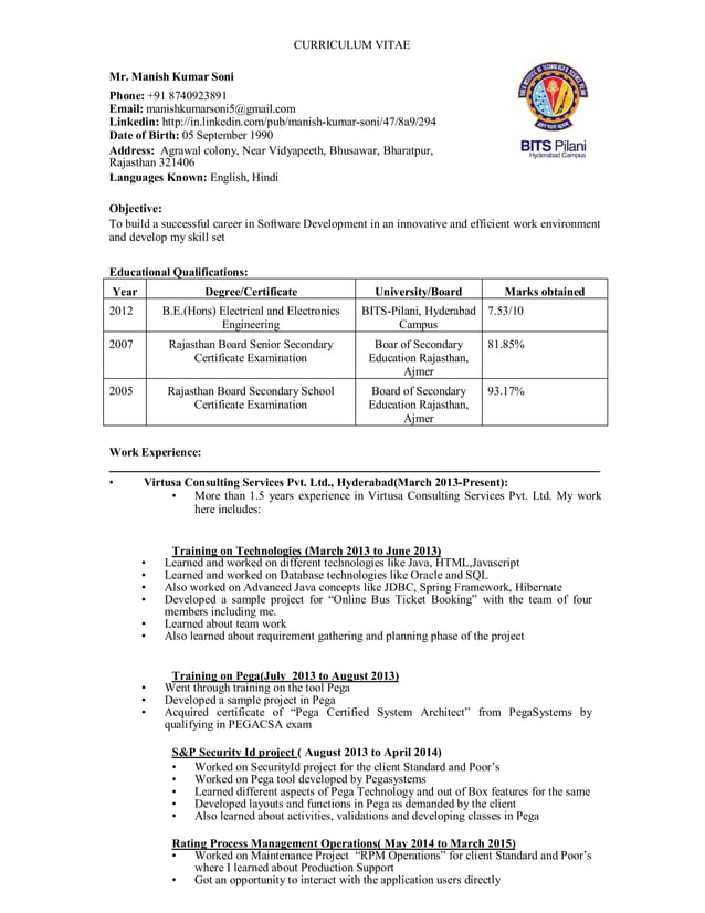 Manish resume for company | PDF