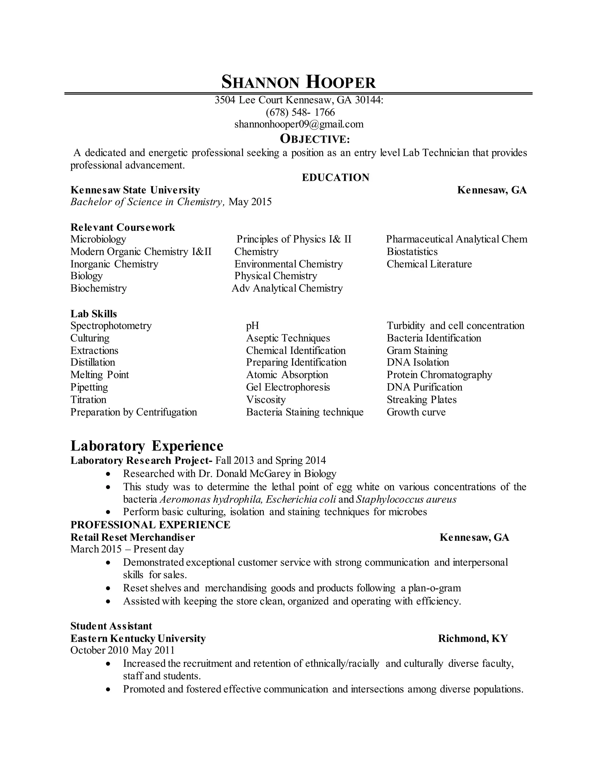 Shannon Hooper resume lab | PDF