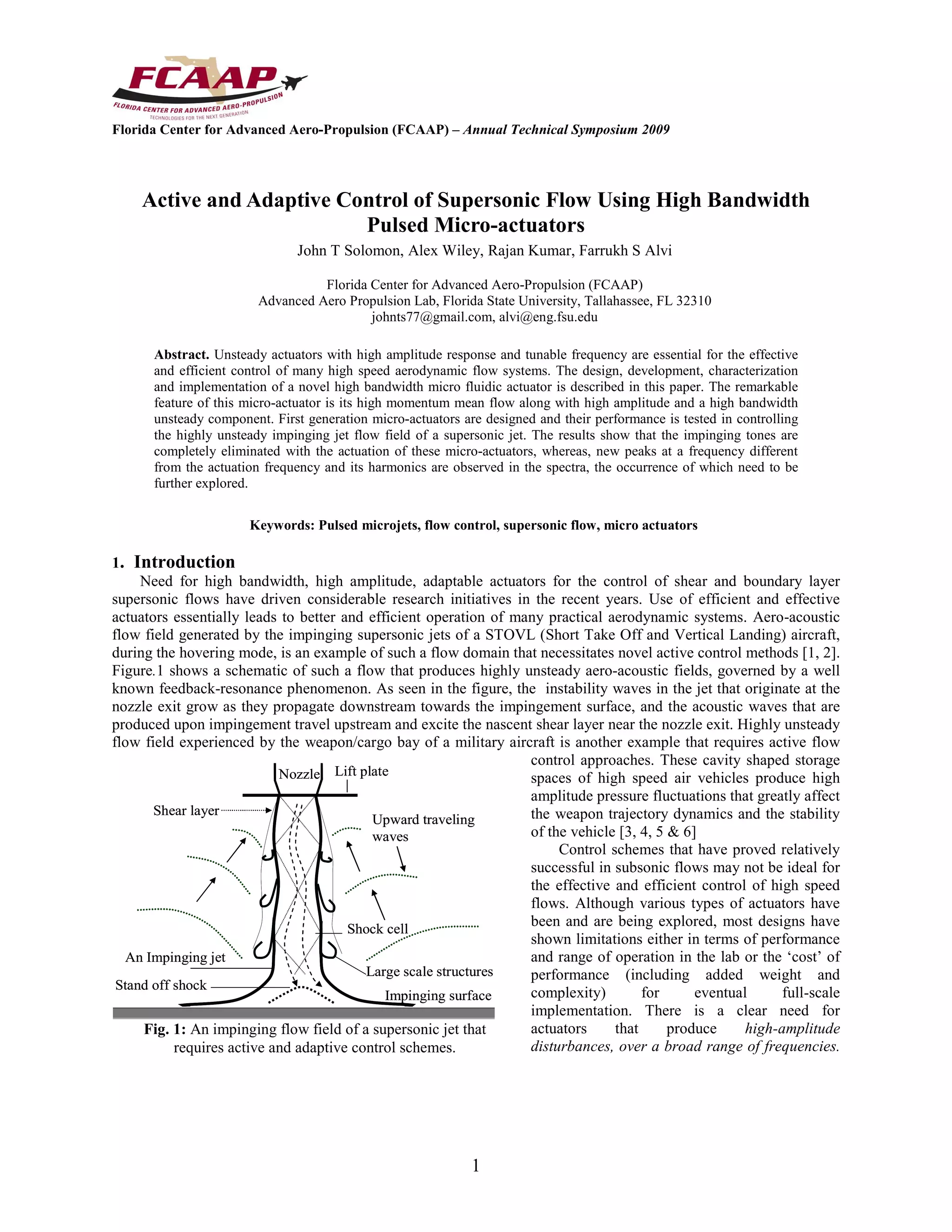 Active and Adaptive Control of Supersonic Flow Using High-Bandwidth ...