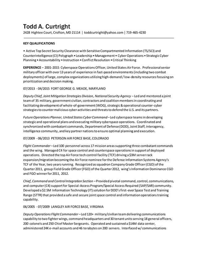 Curtright Todd Resume 7Jan15 | PDF