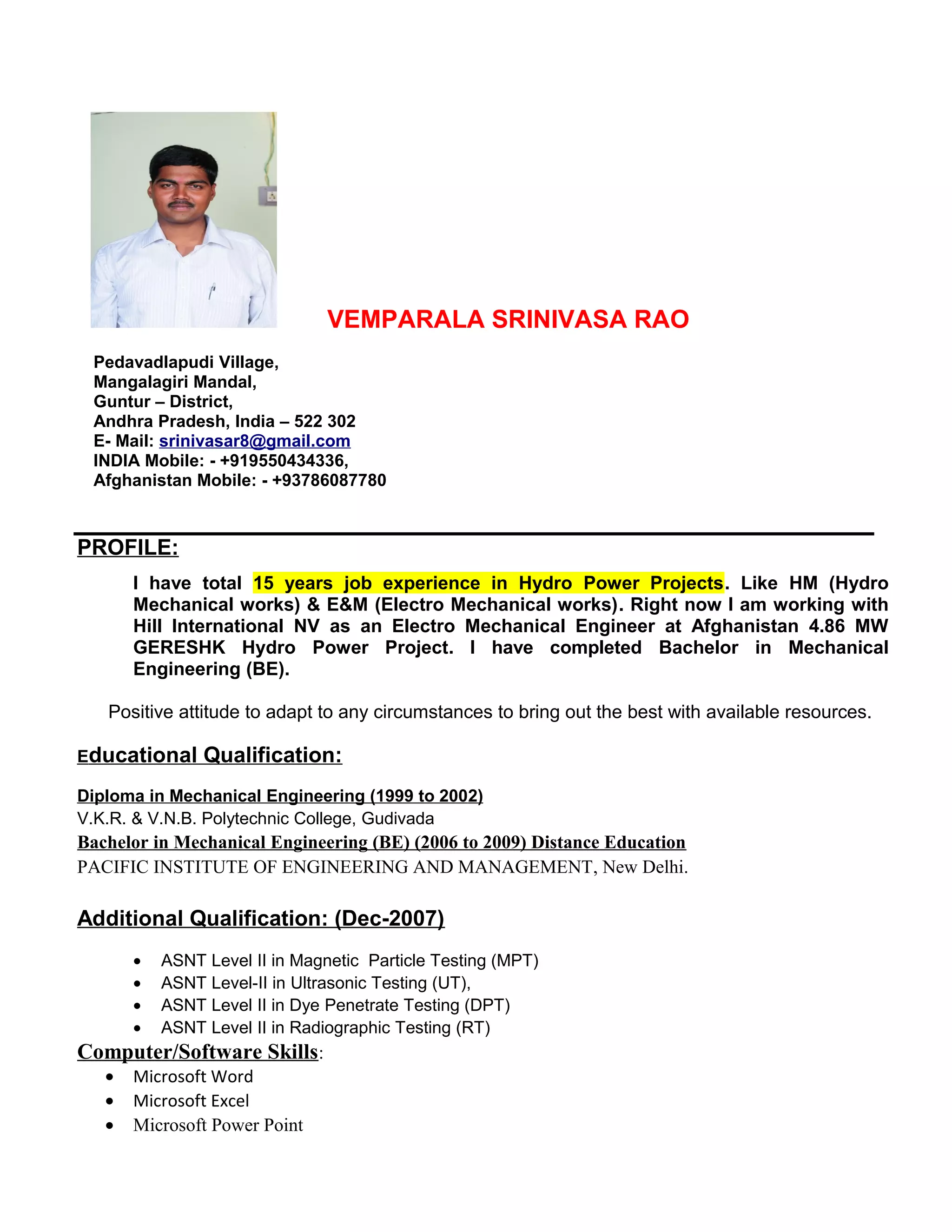 V. SRINIVASA RAO CV | PDF