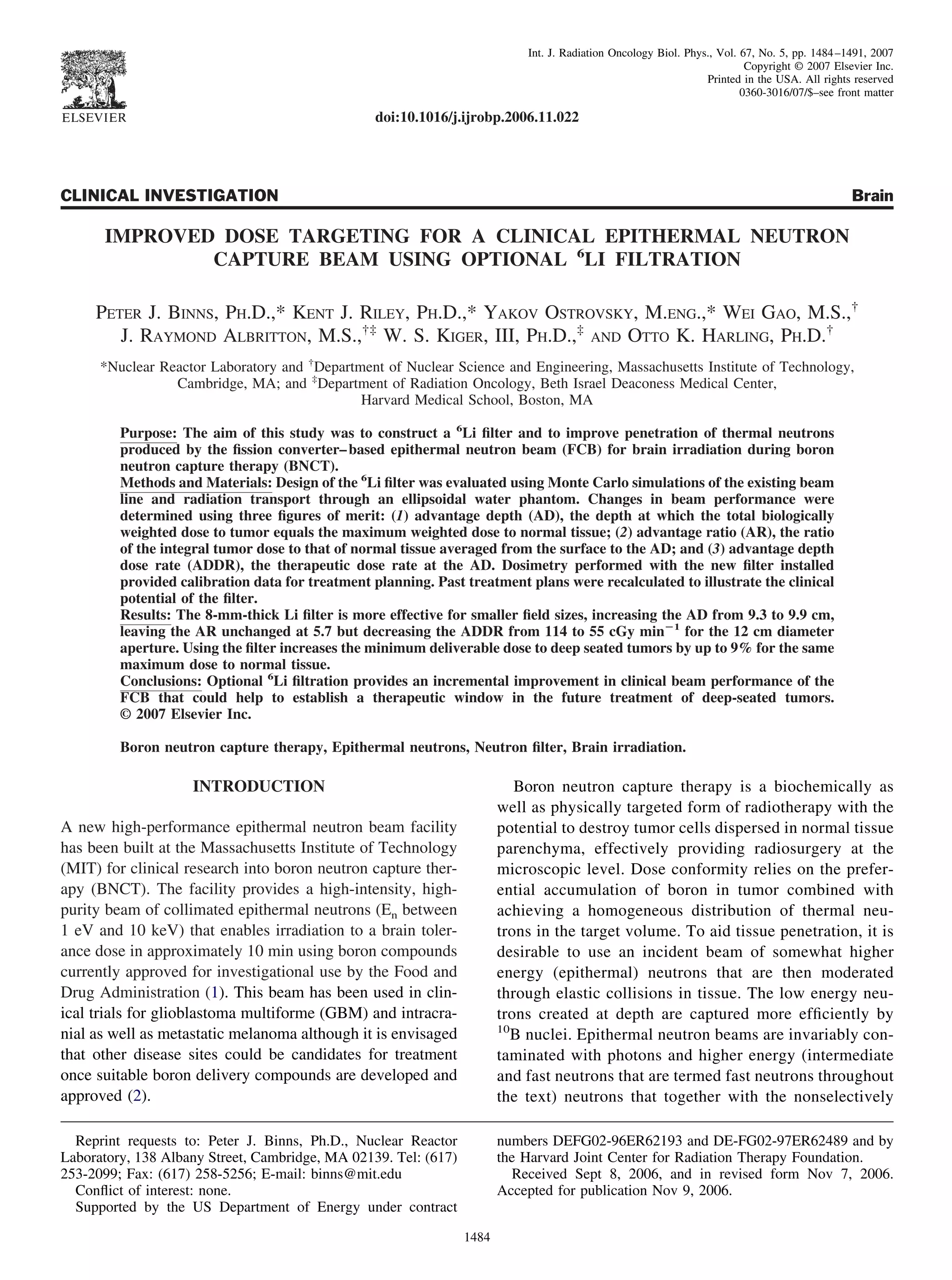Lithium Filtration for Improved Dose Penetration in BNCT | PDF