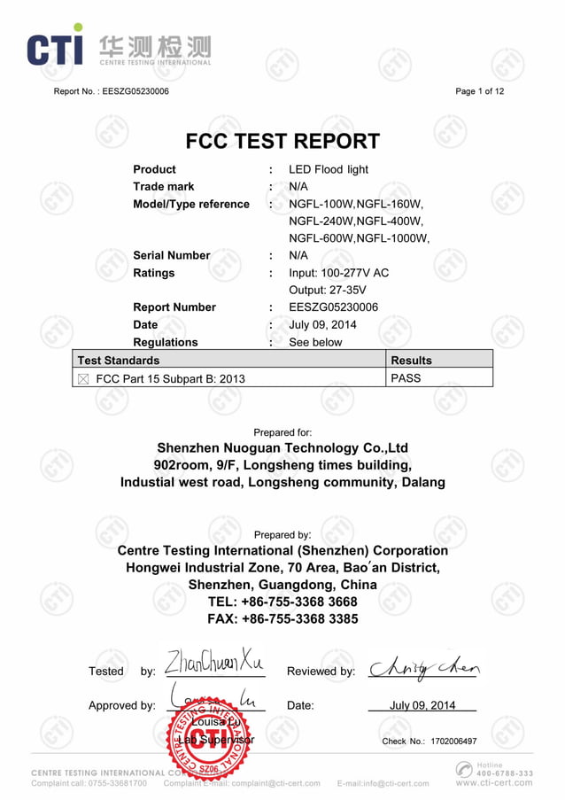 LED Flood Light FCC CERTIFICATE | PDF | Free Download