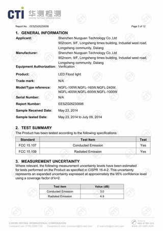 LED Flood Light FCC CERTIFICATE | PDF