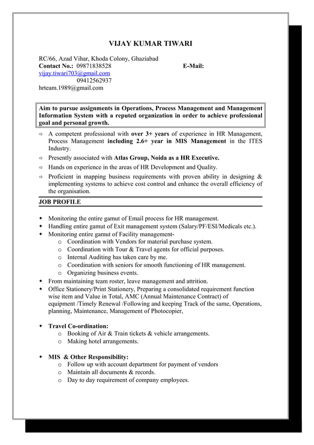 Updated Resume- Vijay Tiwari | DOC | Human Resources | Business