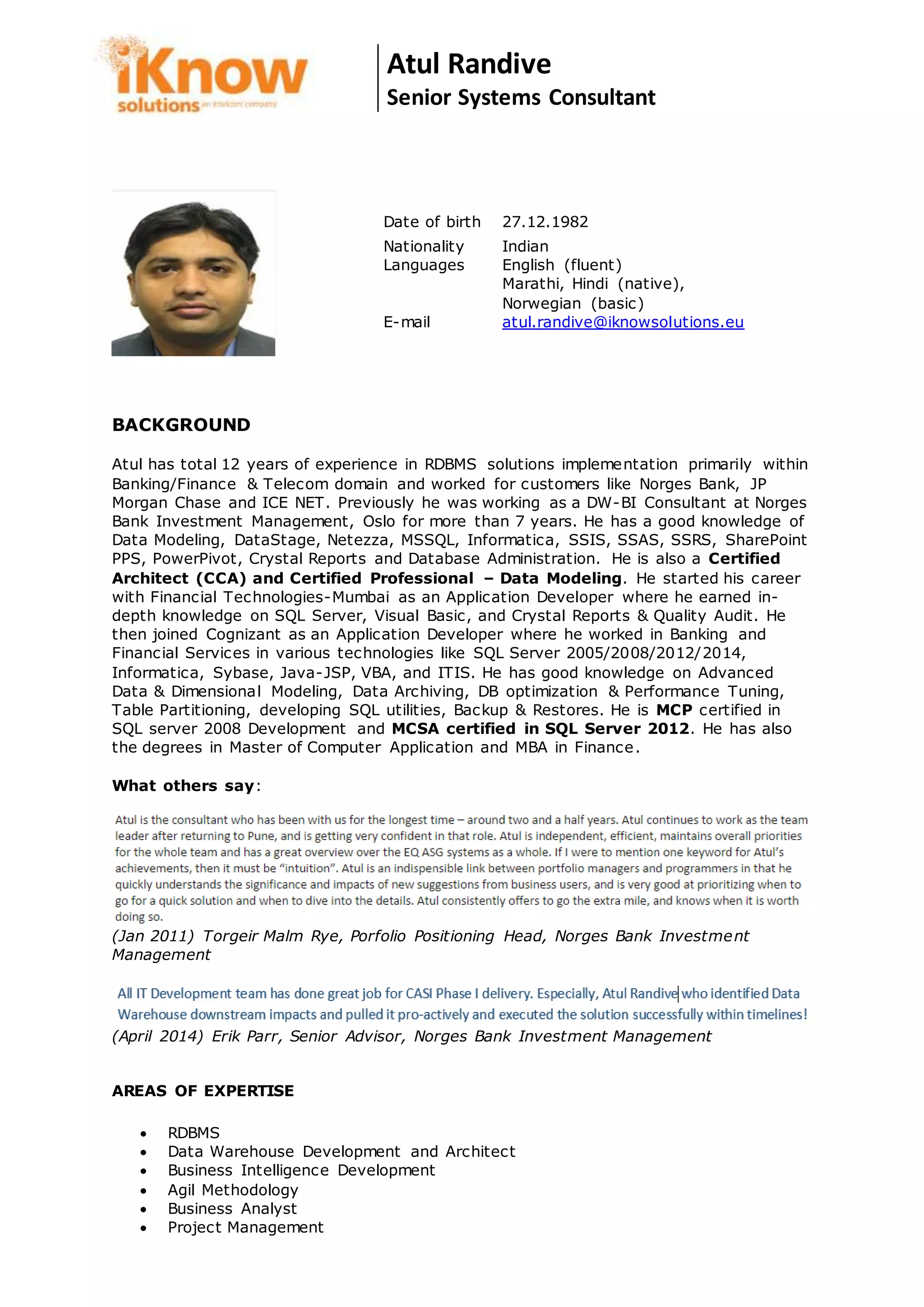 Atul Randive CV_IKnowSolutions_ENv2 | DOCX | Cloud Computing | Internet