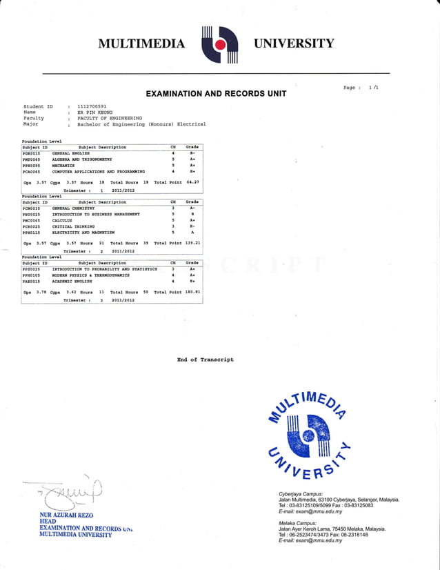 transcripts(Degree, Foundation) | PDF