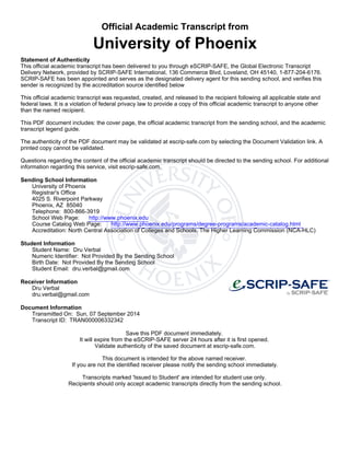 Dru A Verbal University of Phoenix Master of Management Transcripts | PDF