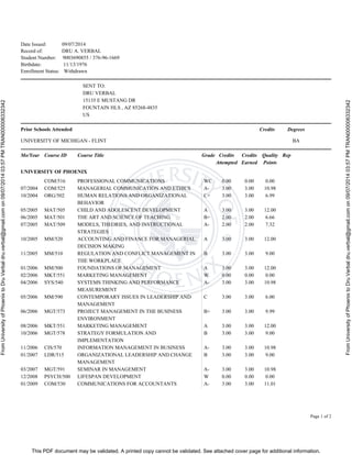 Dru A Verbal University of Phoenix Master of Management Transcripts | PDF