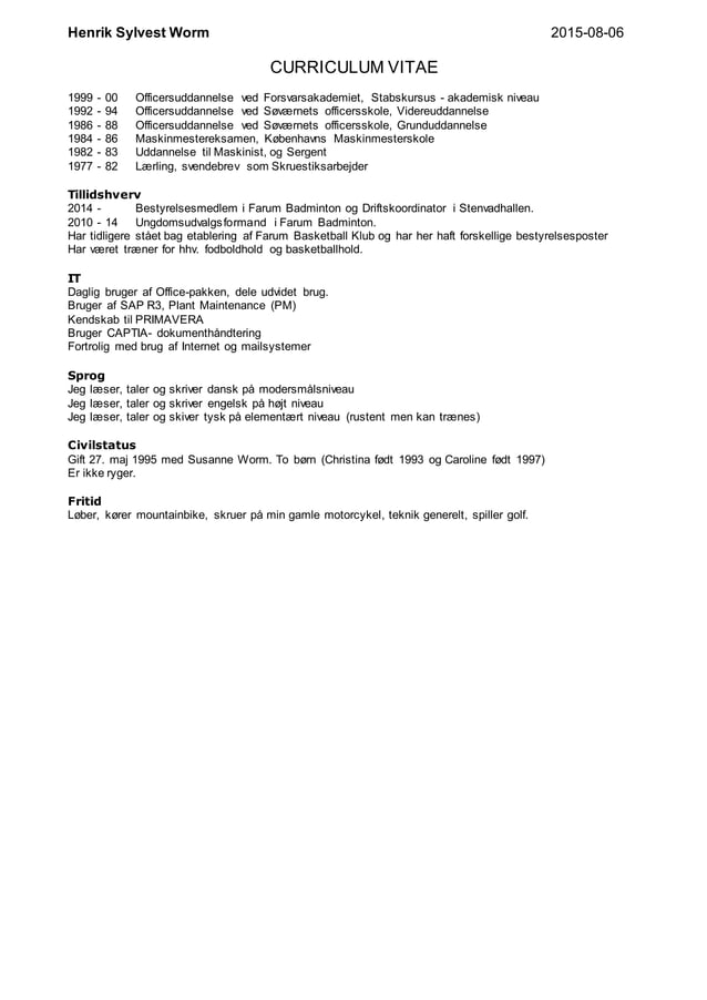 CV Henrik Sylvest Worm 06082015 | DOCX