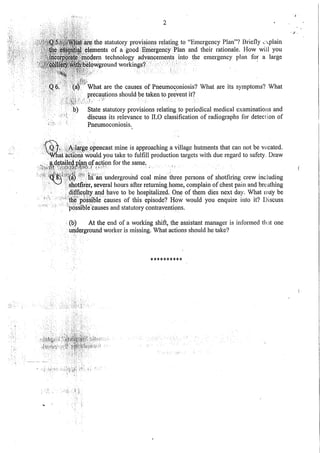 First class mine manager exam (UR) legislation question papers 2002-10 | PDF