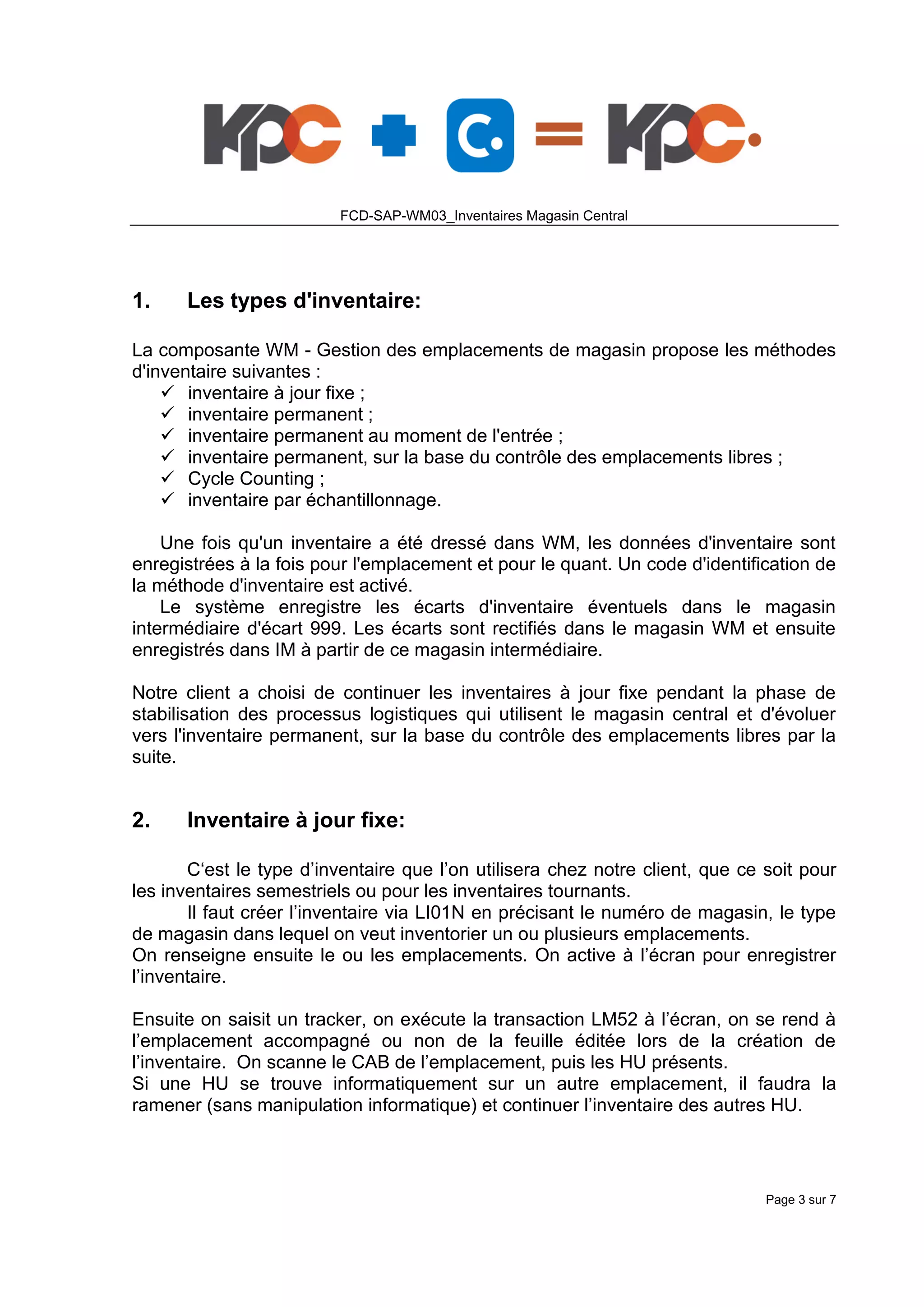 Fcd sap-wm03 inventaires magasin central | PDF