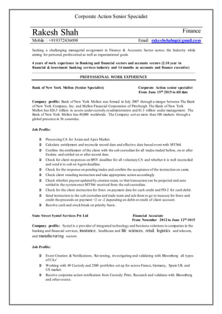 Rakesh Shah_Corporate action Senior specialist | DOCX | Stocks and ...