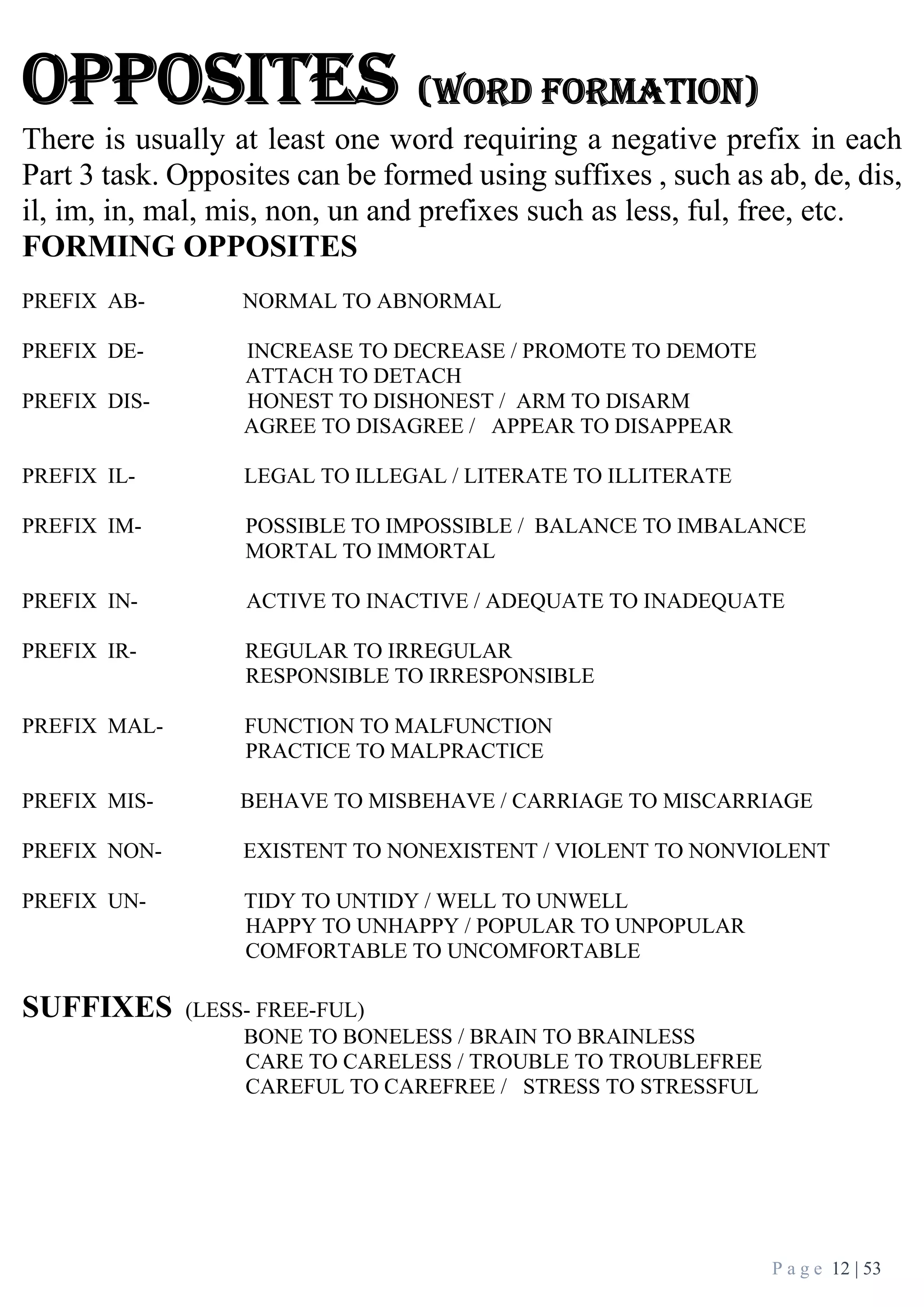 FCE CAE WORD FORMATION | PDF