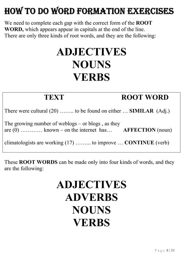 FCE CAE WORD FORMATION | PDF | Homework and Study | Education