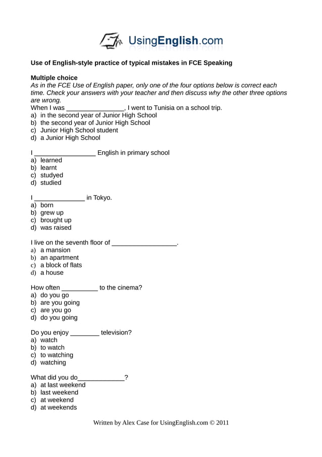 Fce first-certificate-in-english-speaking-common-mistakes | PDF ...