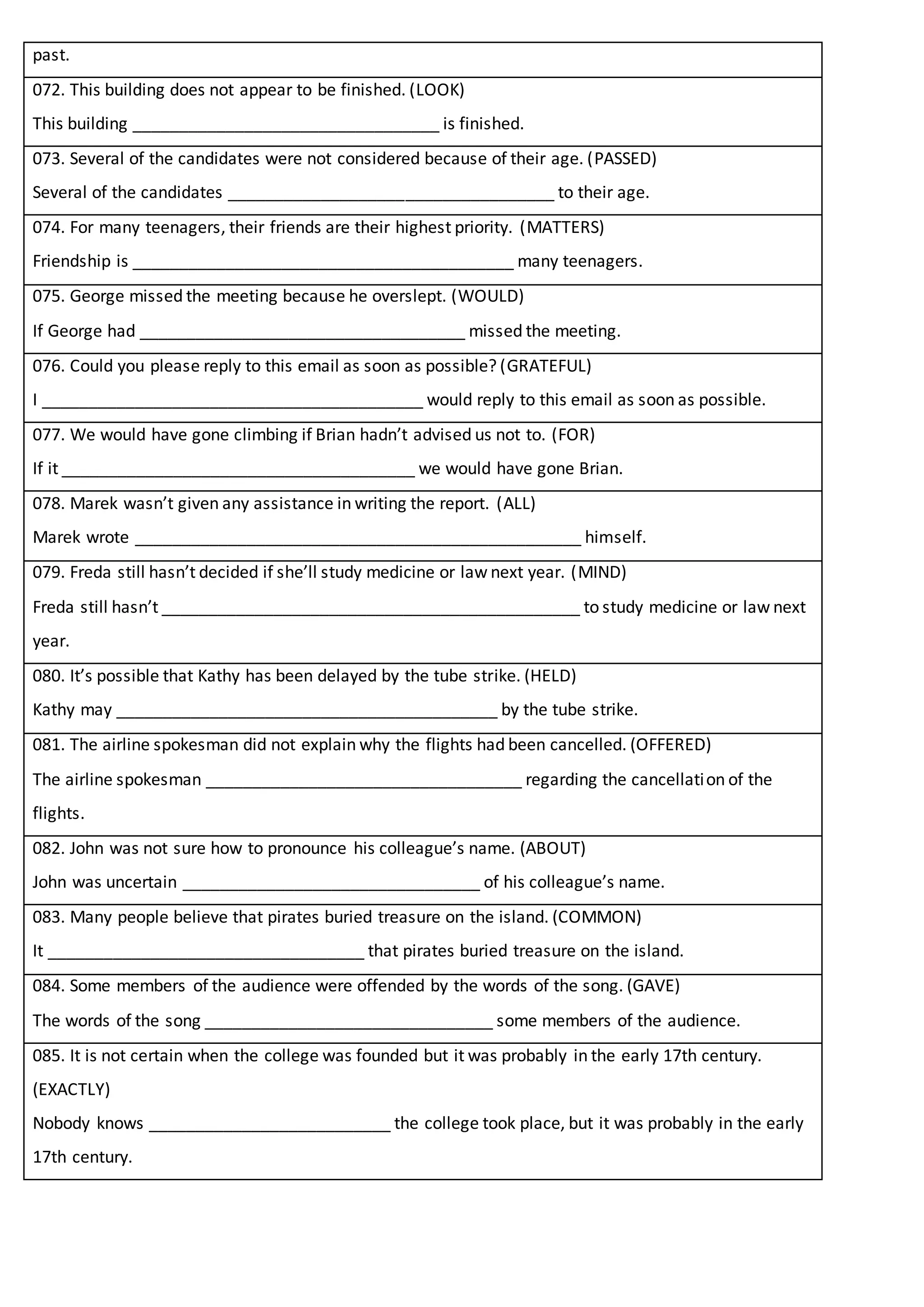 Fce key-word-transformation 250 exercises | DOC