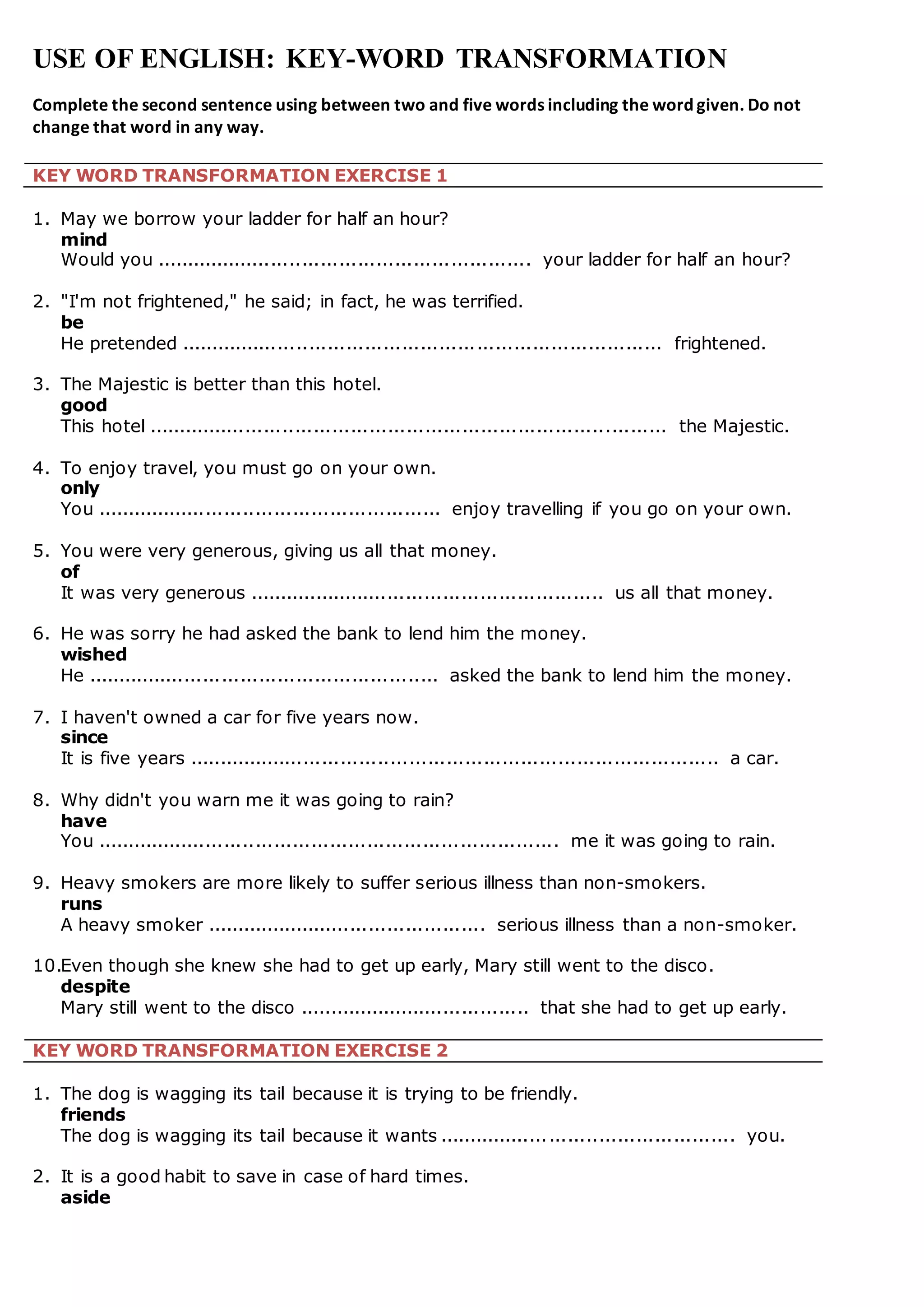 Fce key-word-transformation 250 exercises | DOC