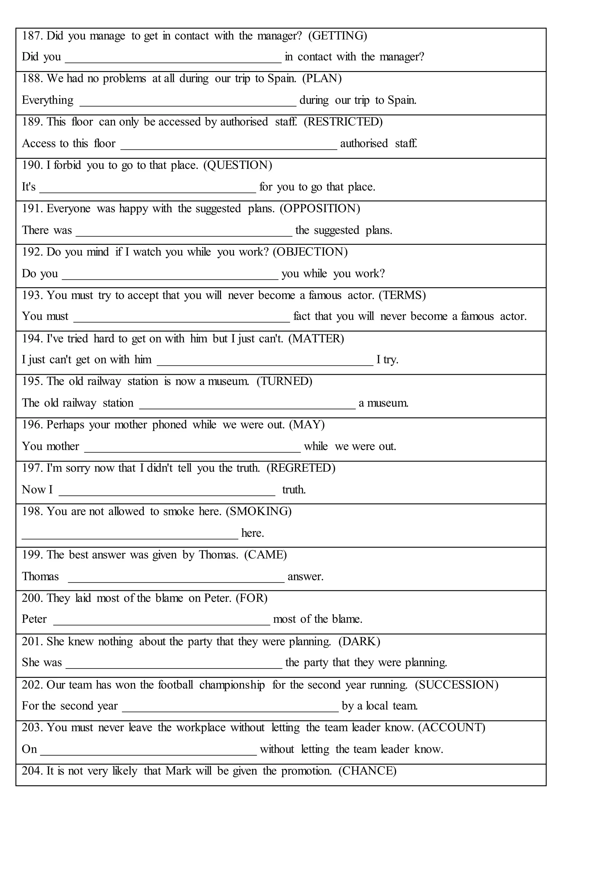 Fce key-word-transformation 250 exercises | DOC