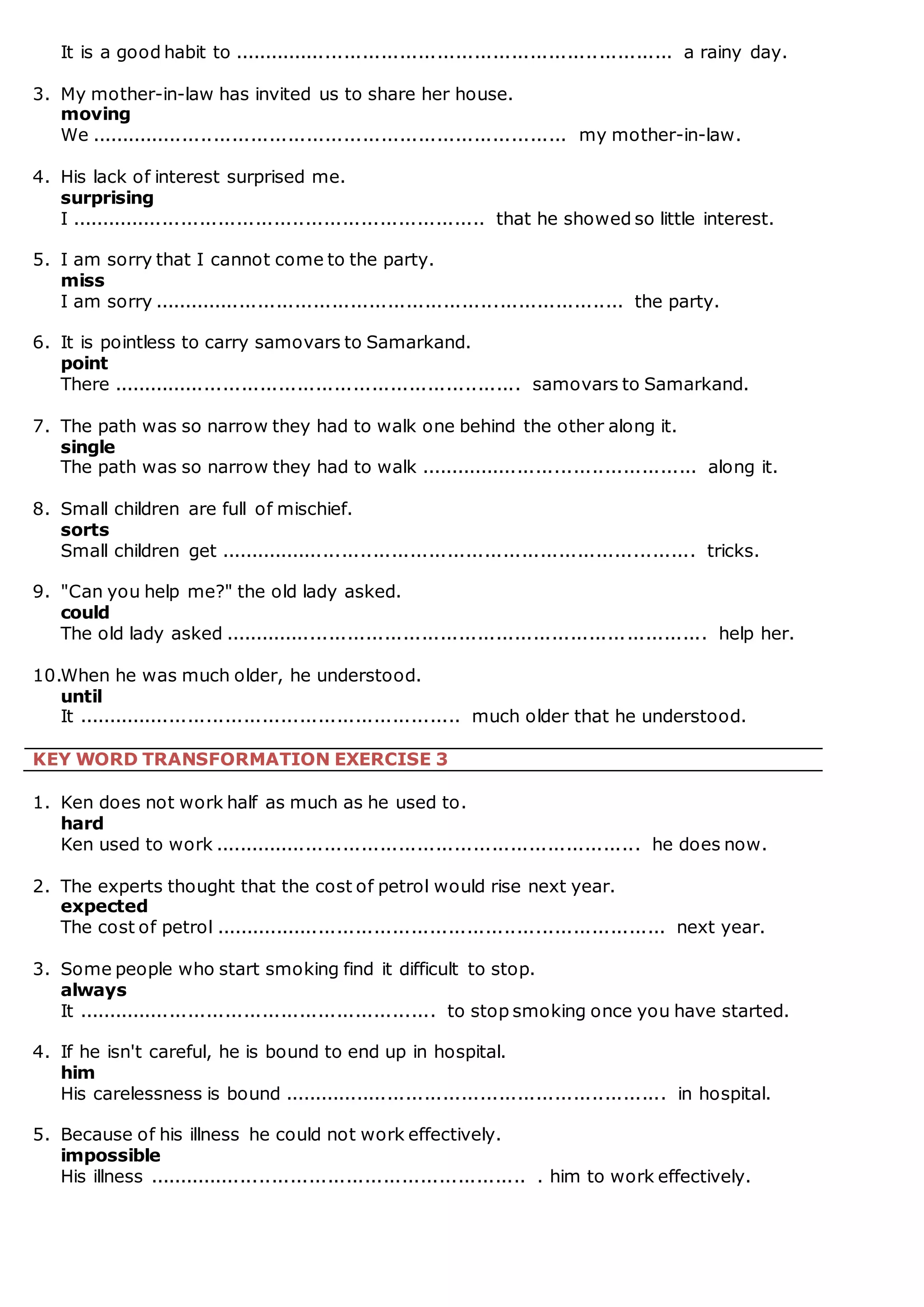 Fce key-word-transformation 250 exercises | DOC