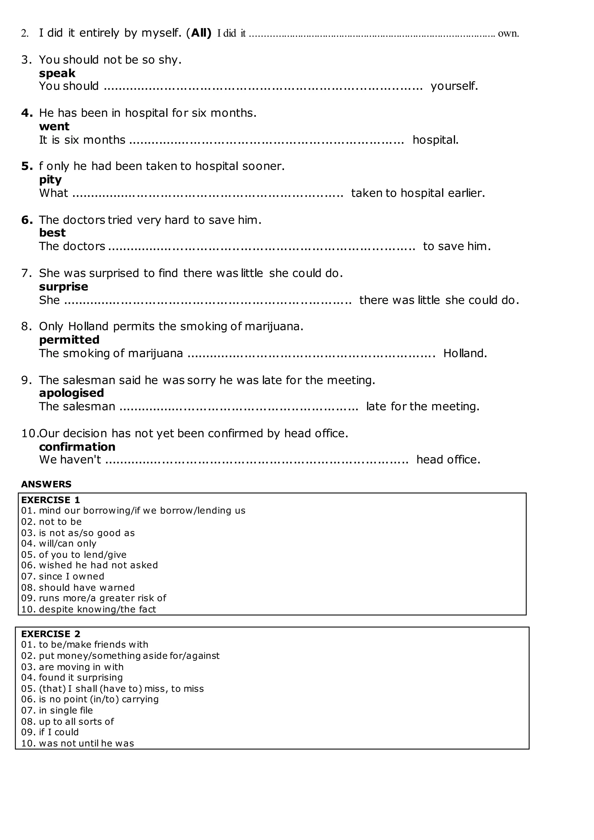 Fce key-word-transformation 250 exercises | DOC