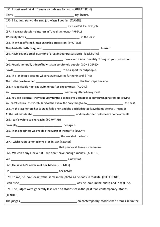 Fce key-word-transformation 250 exercises | DOC | Smoking Cessation ...
