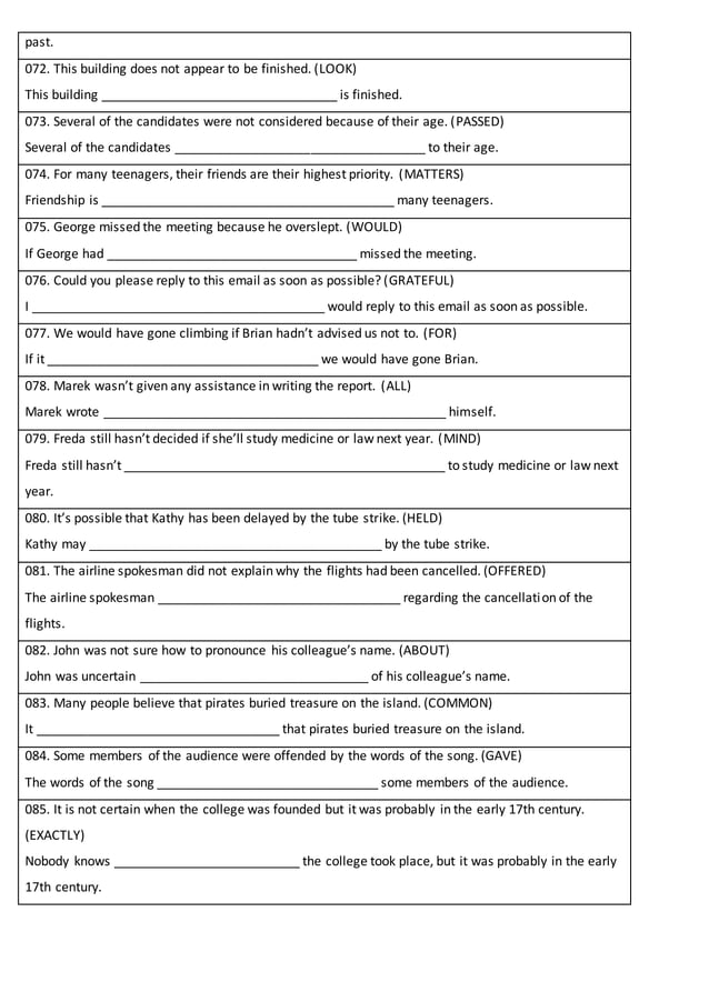 Fce key-word-transformation 250 exercises | DOC | Smoking Cessation ...