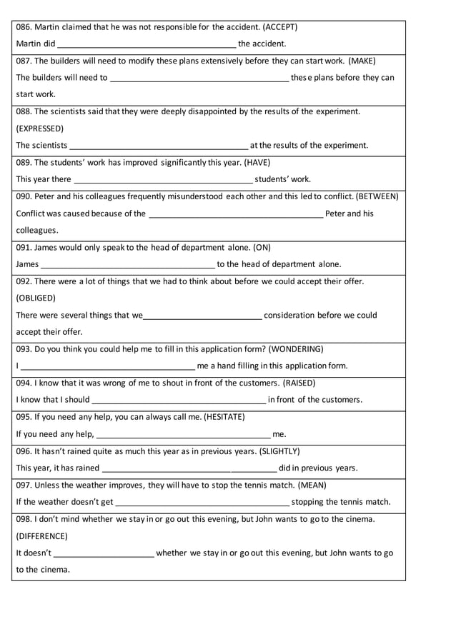 Fce key-word-transformation 250 exercises | DOC | Smoking Cessation ...