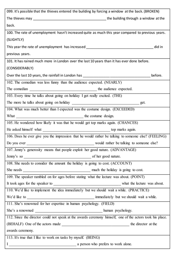 Fce key-word-transformation 250 exercises | DOC | Smoking Cessation ...