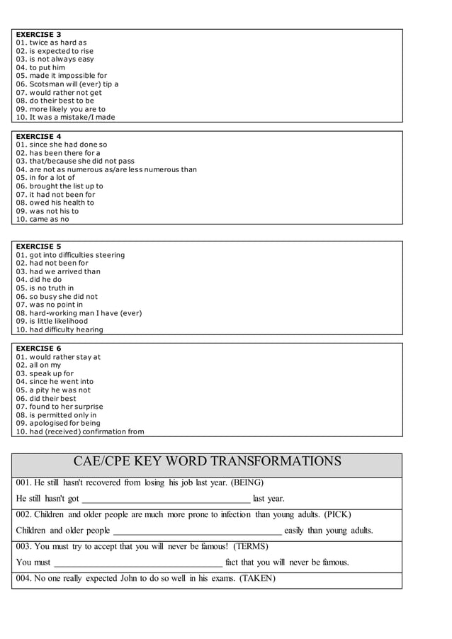 Fce key-word-transformation 250 exercises | DOC | Smoking Cessation ...