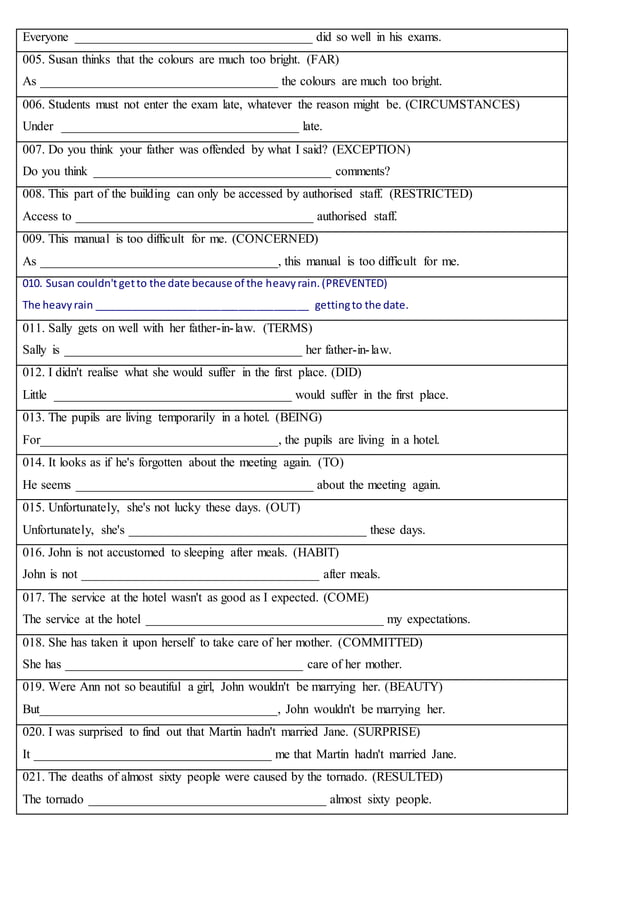 Fce key-word-transformation 250 exercises | DOC | Smoking Cessation ...