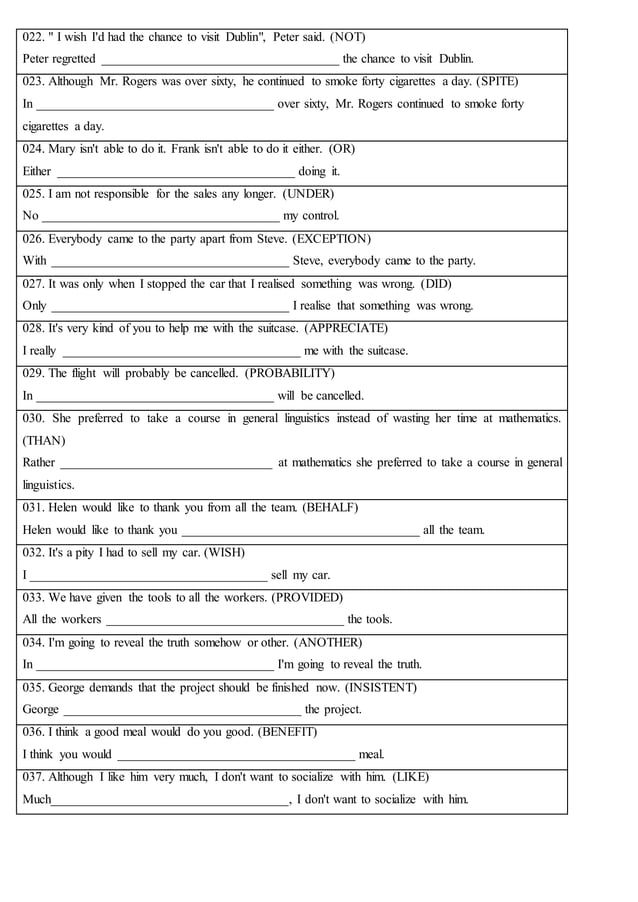 Fce key-word-transformation 250 exercises | DOC | Smoking Cessation ...
