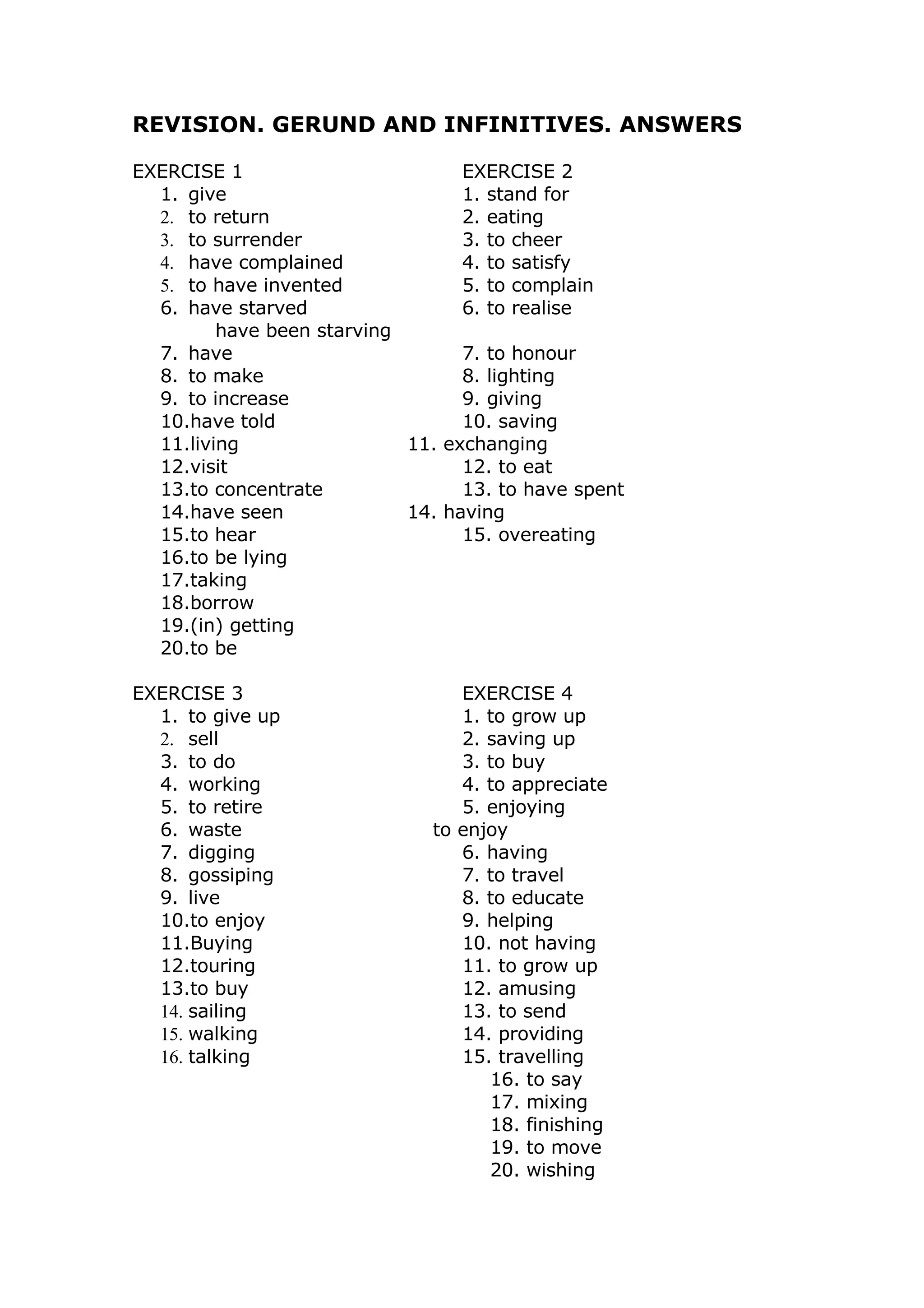 Fce Revision Of Gerunds And Infinitives | DOC | Fitness and Exercise ...