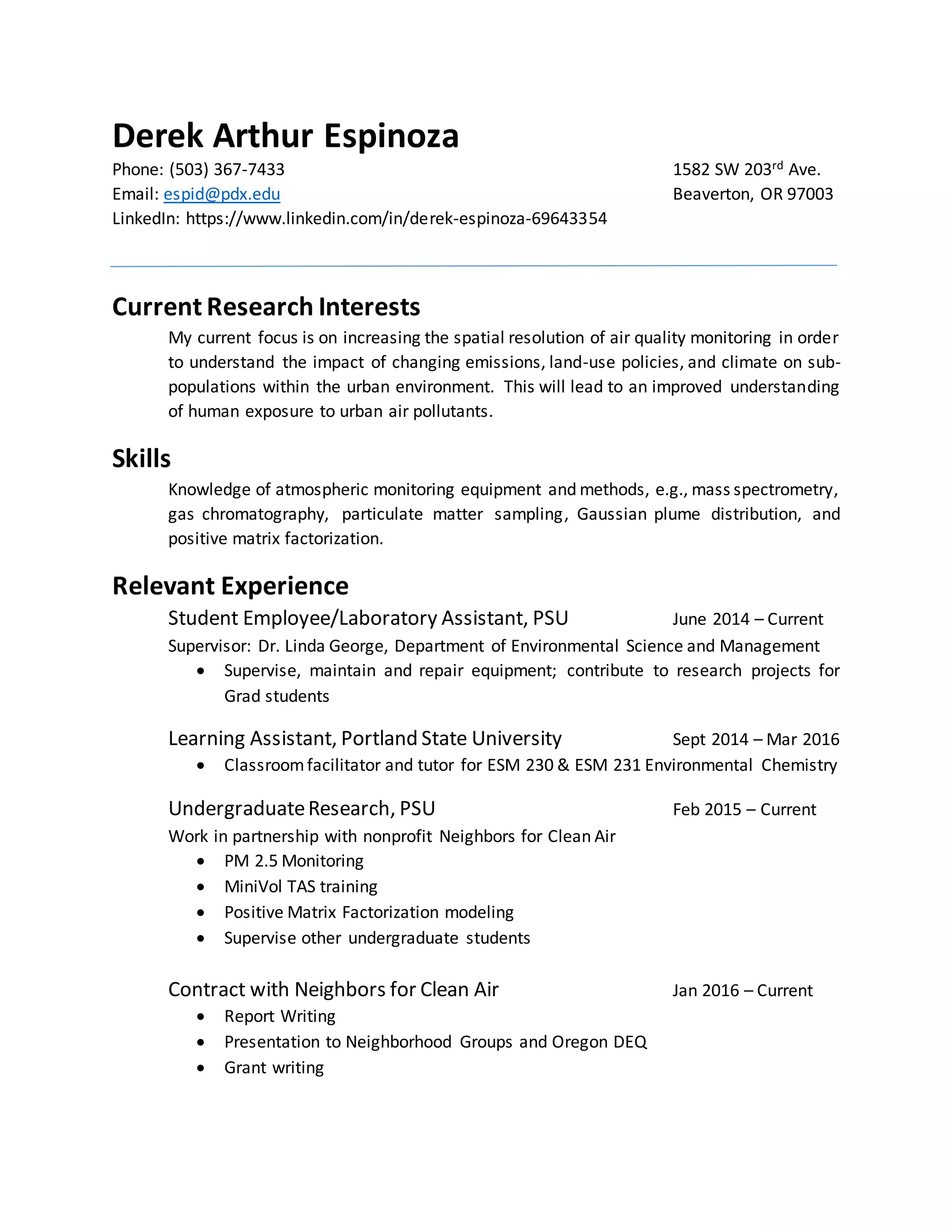 Derek Arthur Espinoza Resume 04.07.16