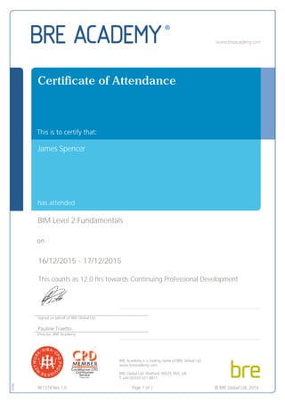 BRE BIM Level 2 Funamentals Certificate- James Spencer | PDF