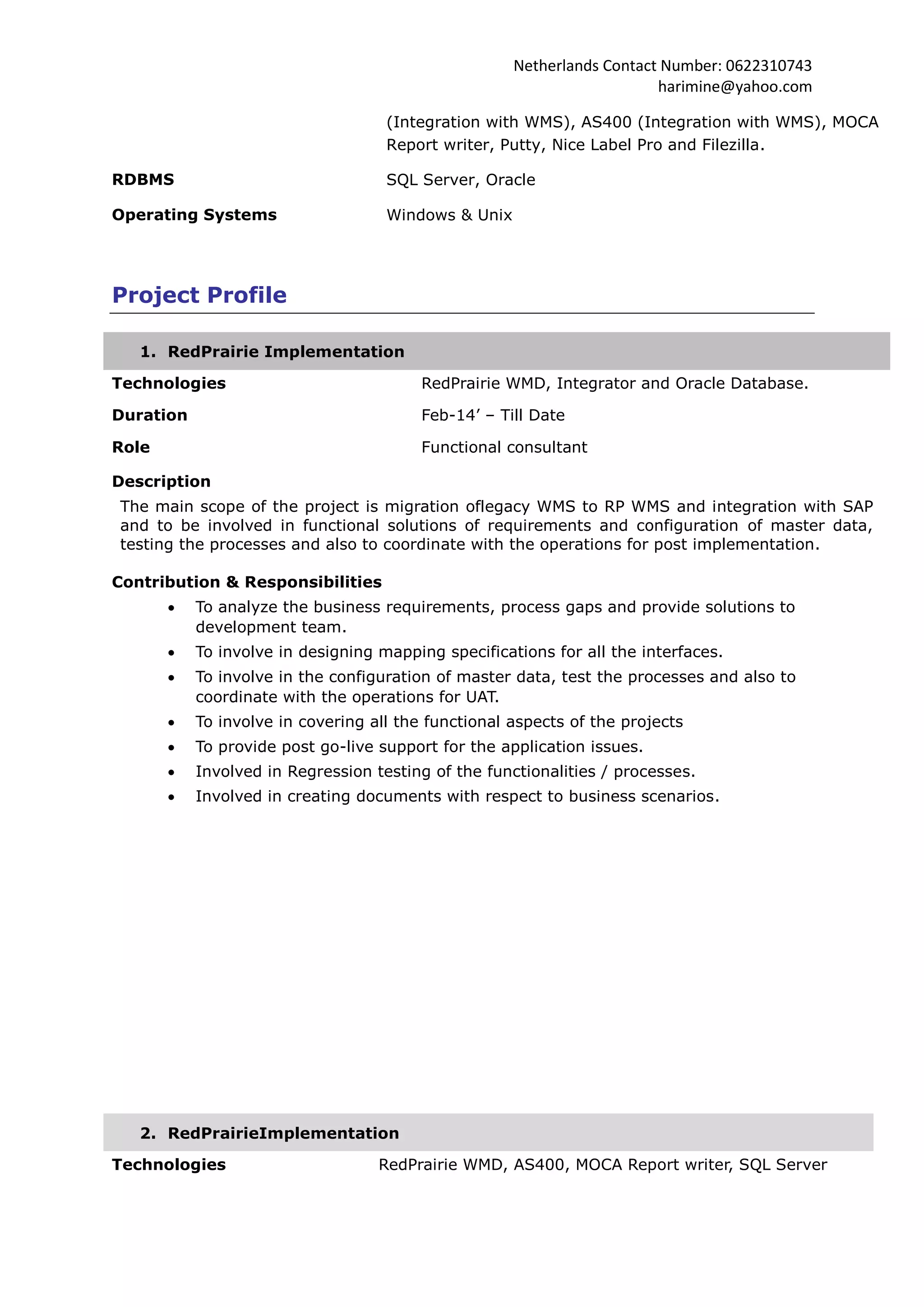 Harimine_RedPrairie_Consultant | PDF