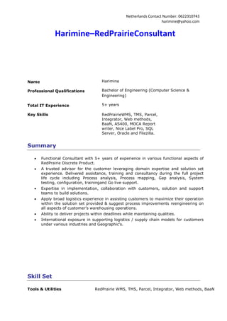 Harimine_RedPrairie_Consultant | PDF