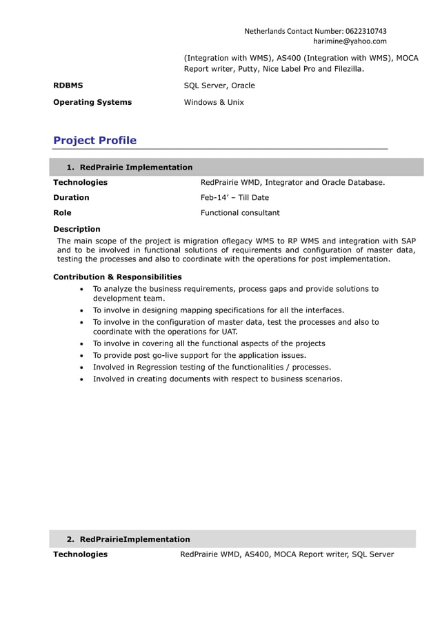 Harimine_RedPrairie_Consultant | PDF