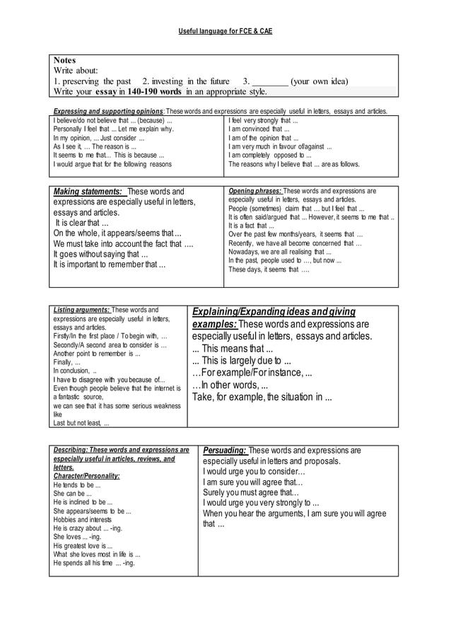 Fce and cae key words 4 speaking and writing | DOC | College Planning ...