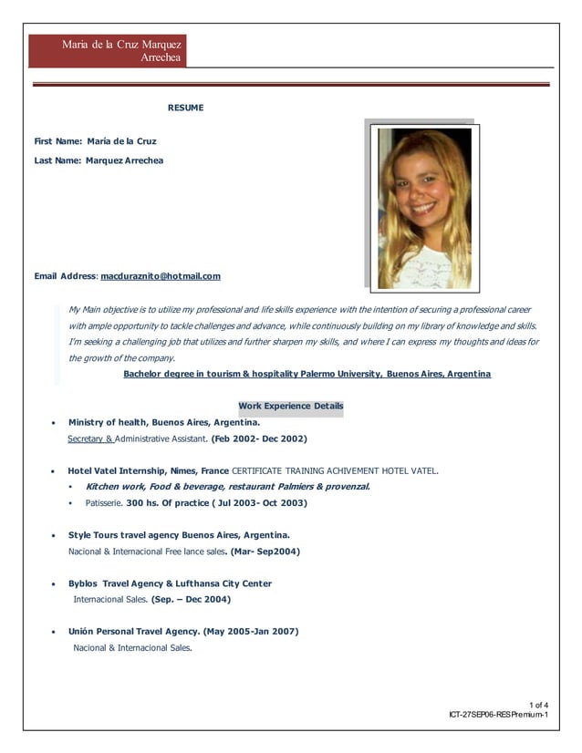 Resume 2015 Maria de la Cruz Marquez Arrechea.docx 2 | DOCX | South America Travel | Travel ...