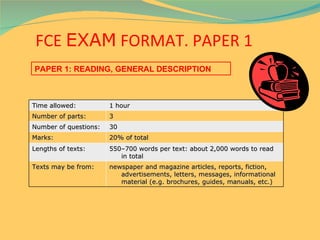 Fce exam format | PPT