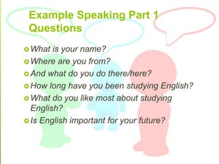 FCE Speaking Part I | PPTX
