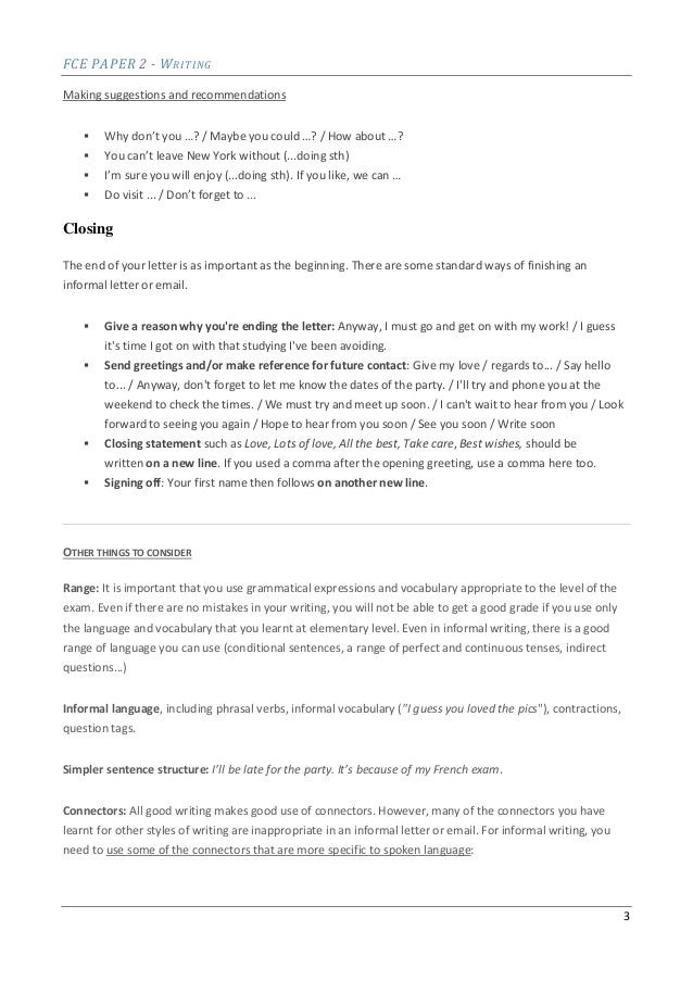 Fce informal letter email