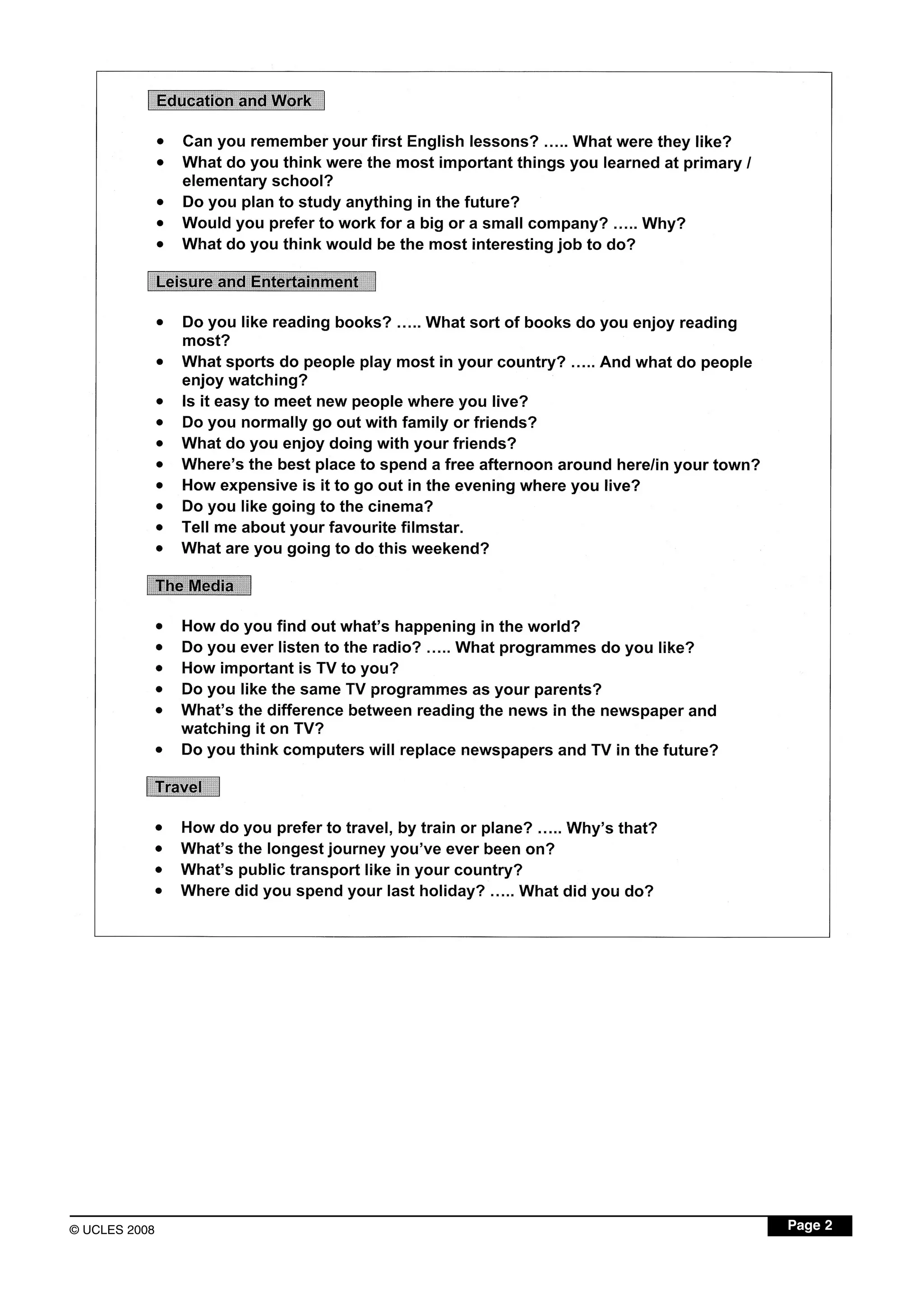 Fce speaking | PDF | Educational Assessment | Education