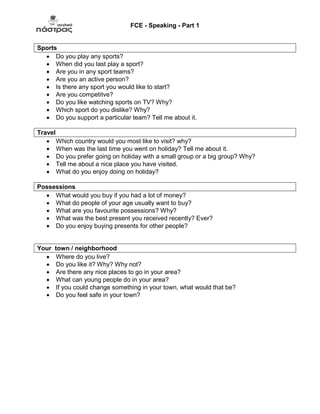 Fce speaking part-1 - 3 pages | PDF