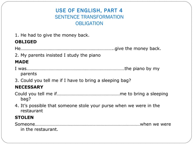 Fce USE OF ENGLISH EXPRESSING OBLIGATION | PPT