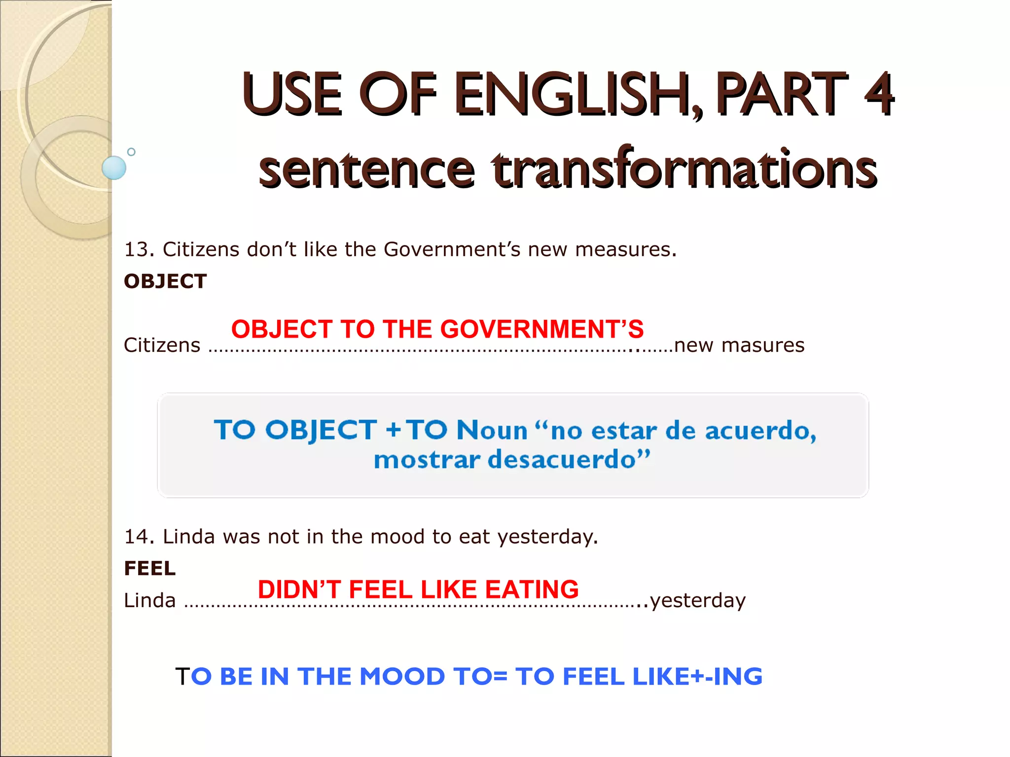 Fce, use of english verb patterns (iii) | PPT